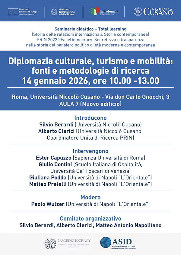Diplomazia culturale, turismo e mobilità: fonti e metodologie di ricerca - Unicusano